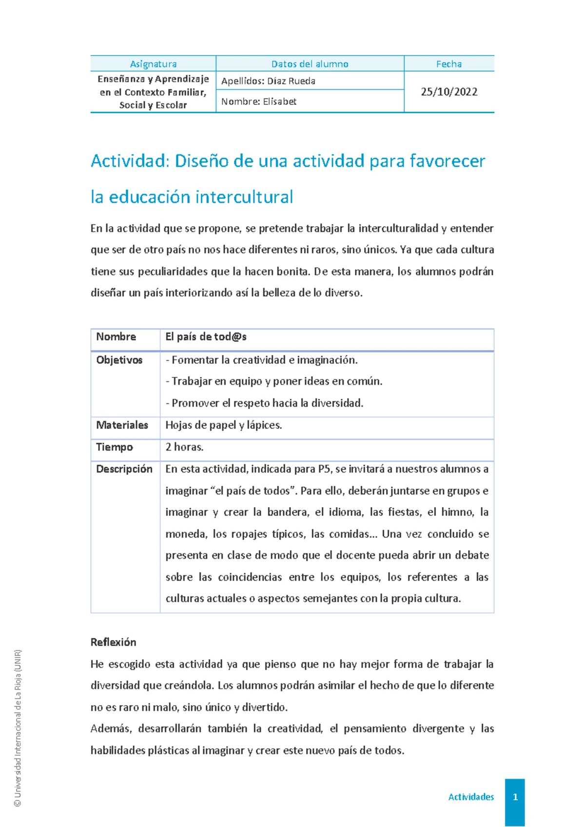 Buenas Prácticas en Educación Intercultural - UNIR Actividad 2 - Studocu