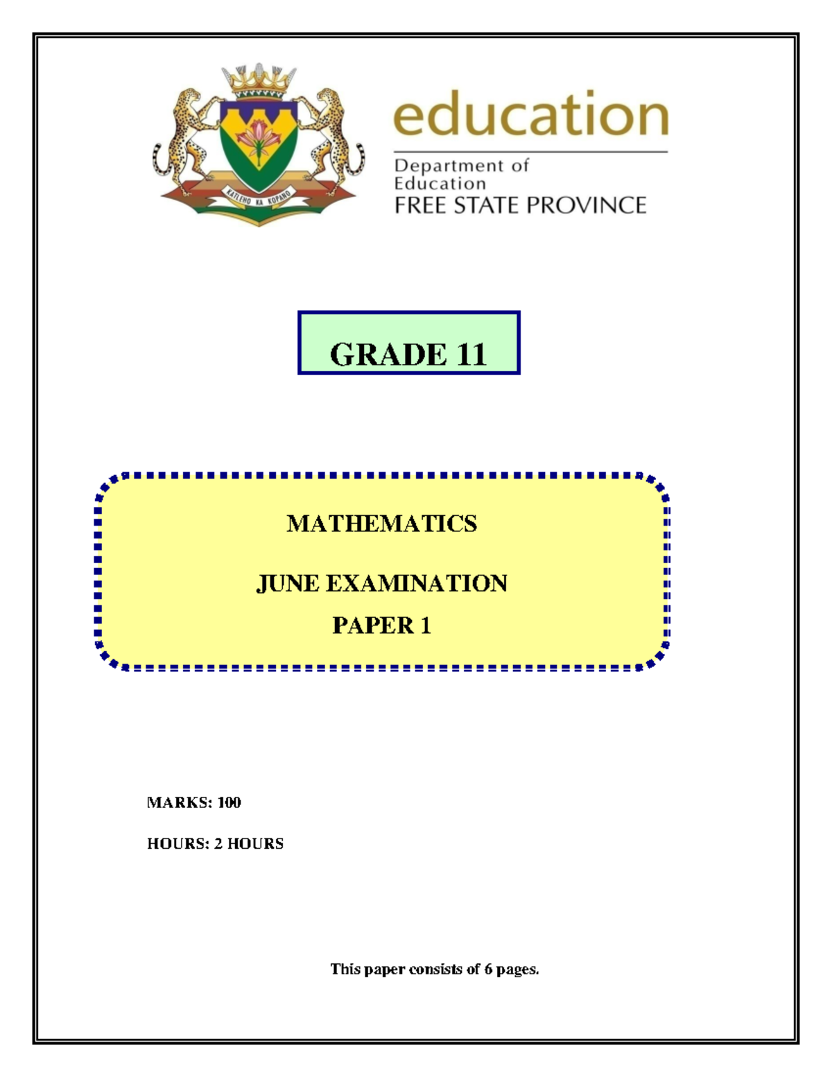 Grade 11 Mathematics June Exam Paper 1 (2024) - Guide & Solutions - Studocu