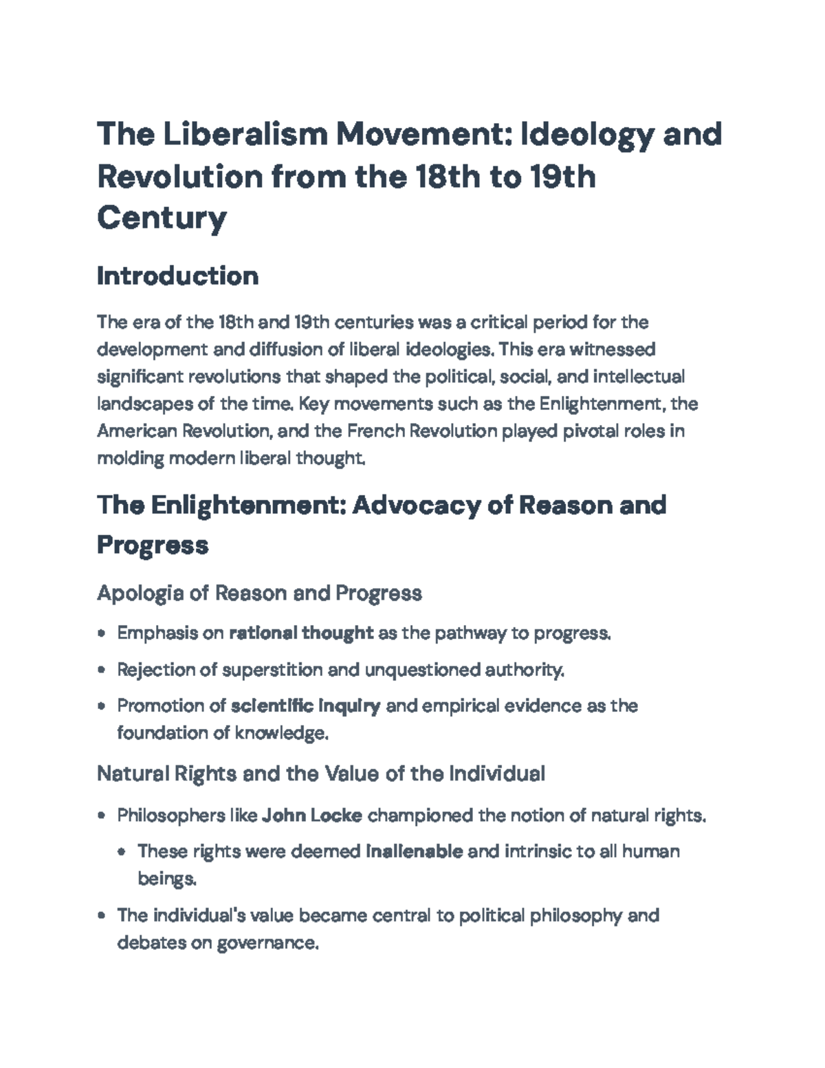 The Liberalism Movement: Ideology and Revolutions (18th-19th Century ...