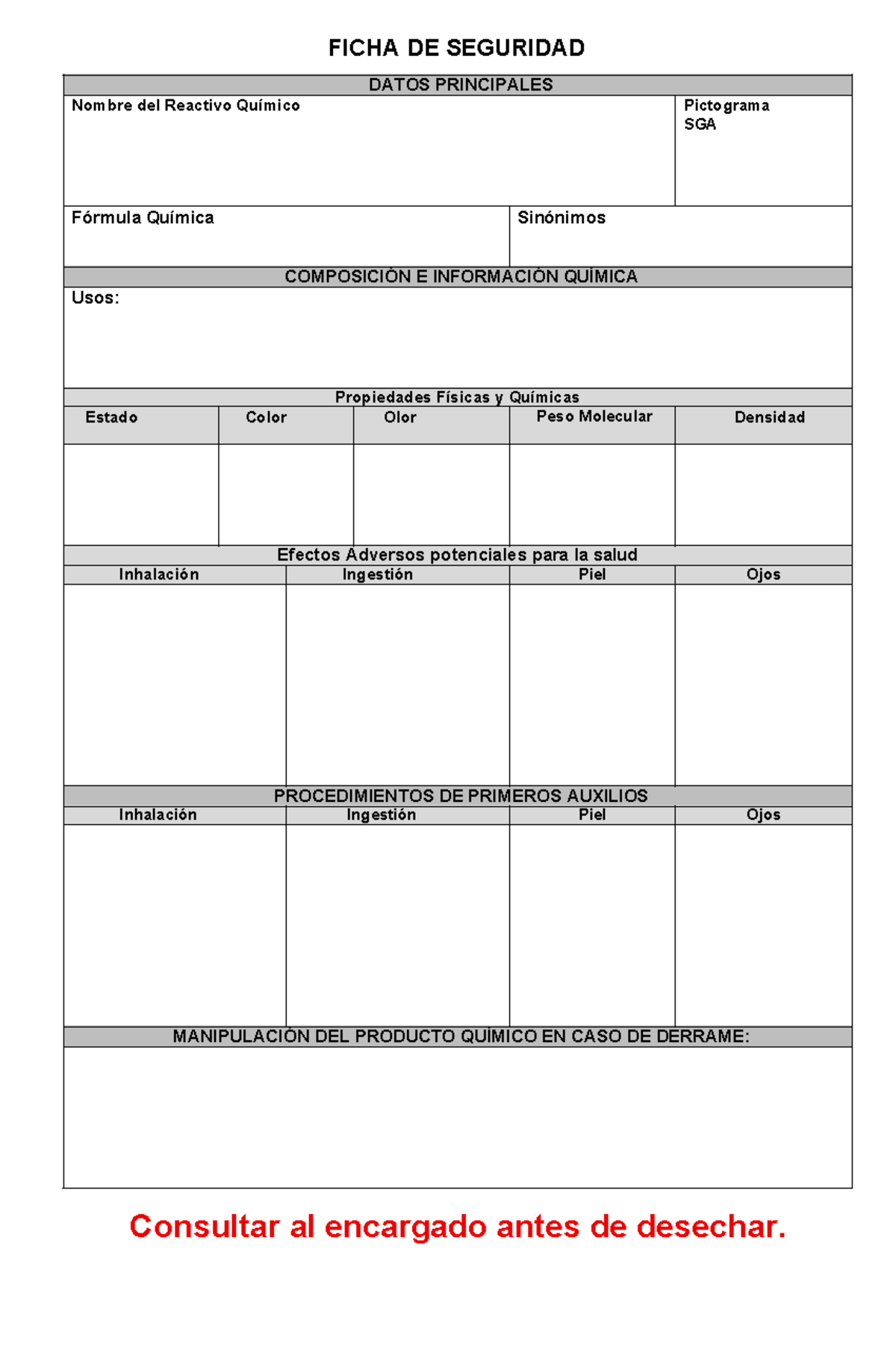 Ficha de toxicidad - FICHA DE SEGURIDAD DATOS PRINCIPALES Nombre del ...