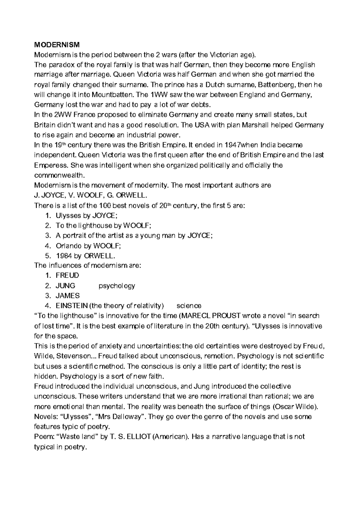 MODERNISM IN LITERATURE: A STUDY OF KEY AUTHORS AND THEMES - Studocu