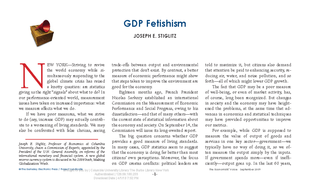 Ev.2009 .6 - Understanding GDP Limitations and Societal Impact - Studocu