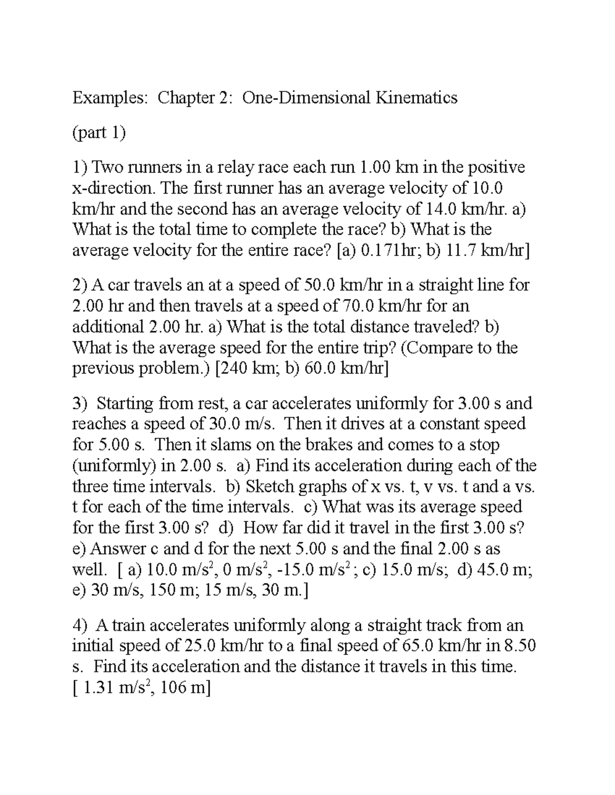Kinematics Practice Questions (Chapter 2) - Examples Part 1 - Studocu