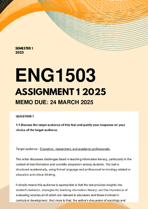 FAC1502 Assignment 3 Memo Due 9 Oct 2024 - Summary of your previous ...