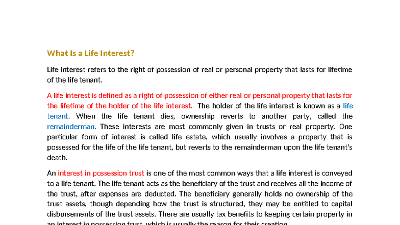 Understanding Life Interests: Definition and Implications - Studocu