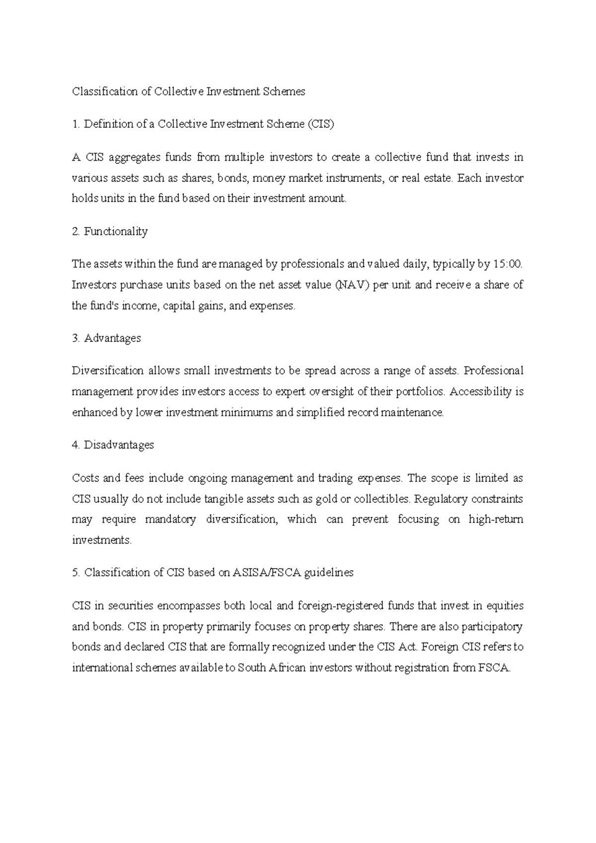 Classification of Collective Investment Schemes: Overview and Insights ...