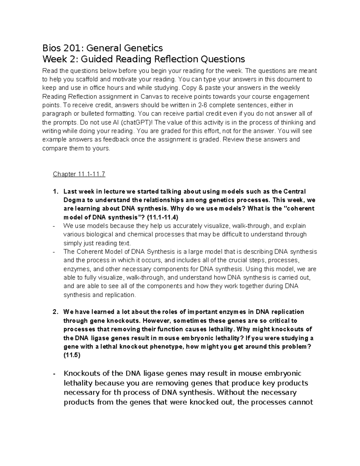 Bios 201: General Genetics Week 2 Guided Reading Reflection - Studocu