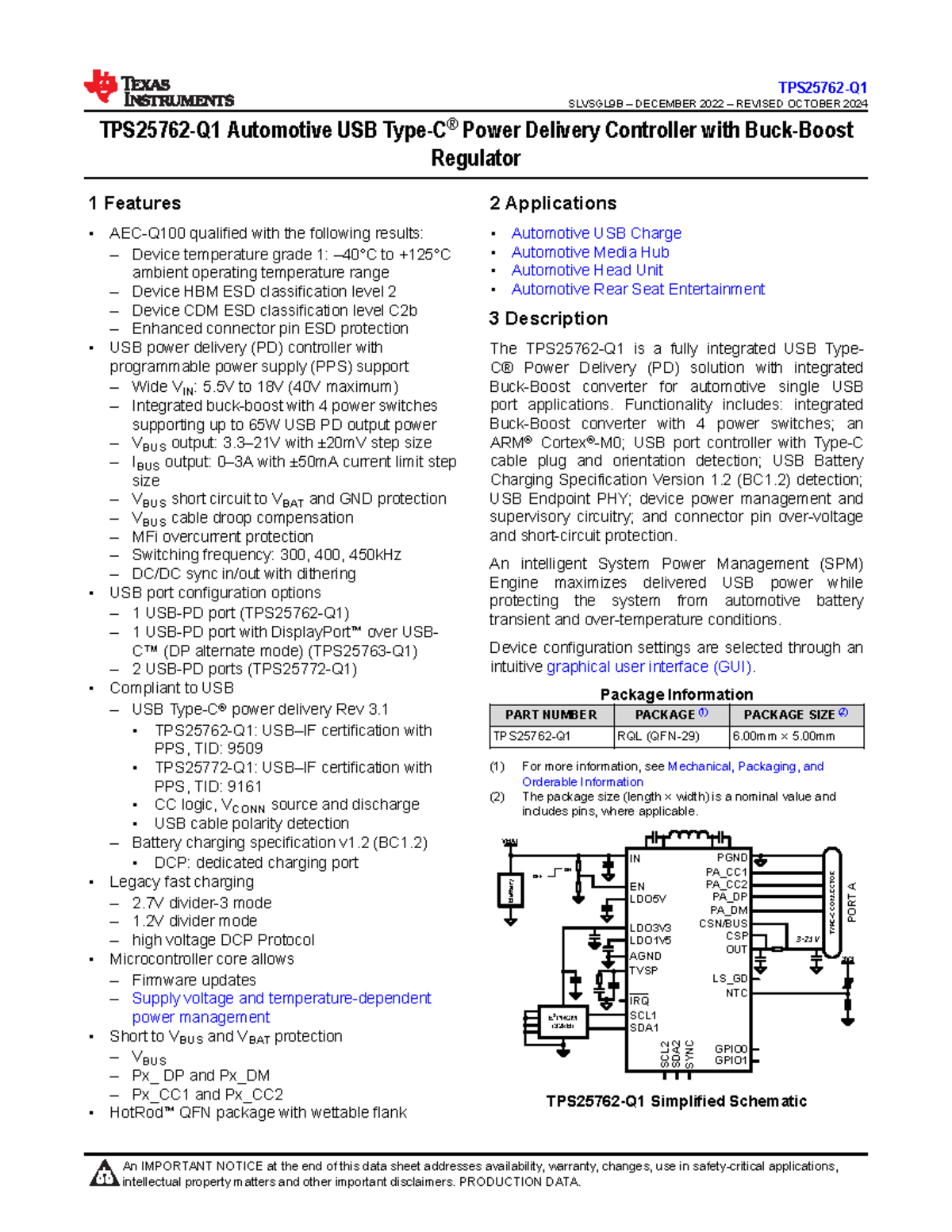 TPS25762-Q1 Automotive USB Power Delivery Controller Overview - Studocu