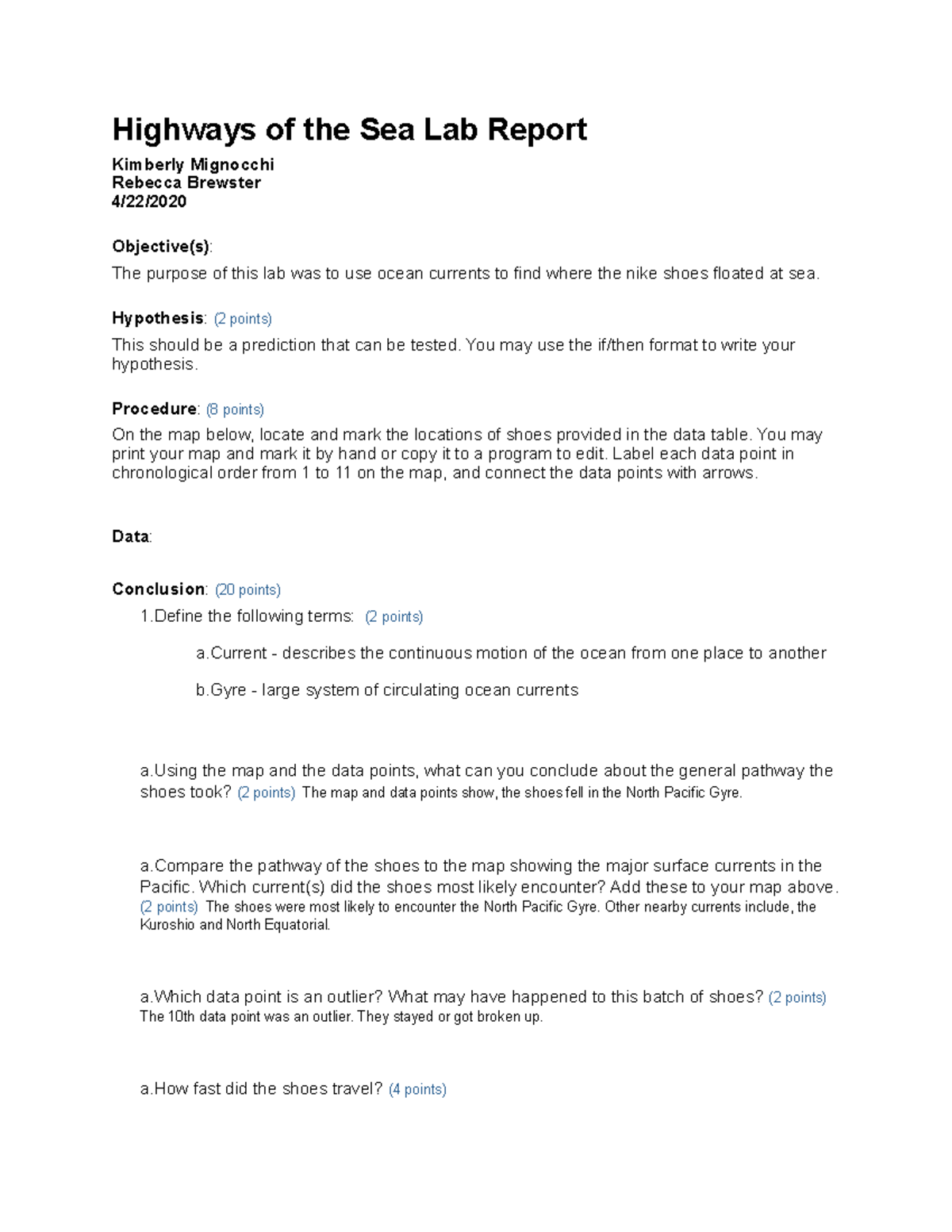 Lab Report on Ocean Currents and Nike Shoes - Course Code: OCE-101 ...