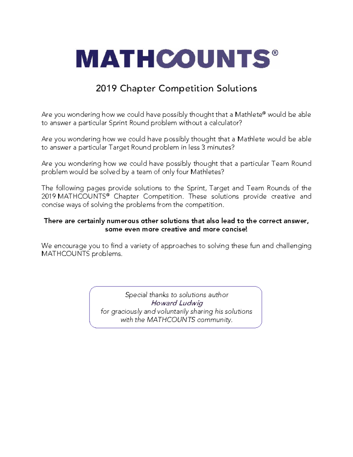 2019 MATHCOUNTS Chapter Competition Solutions: Sprint, Target, Team Rounds - Studocu