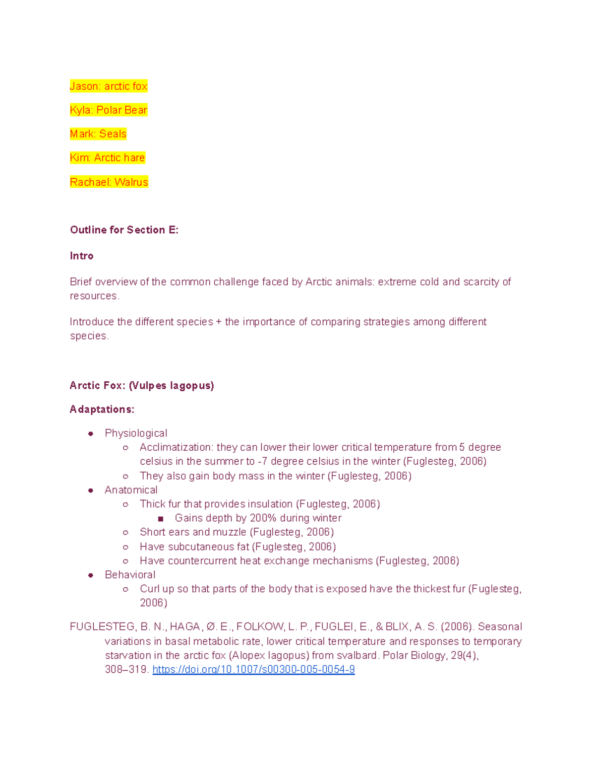 Project Update 3 - Summary AAAA! - Jason: arctic fox Kyla: Polar Bear ...