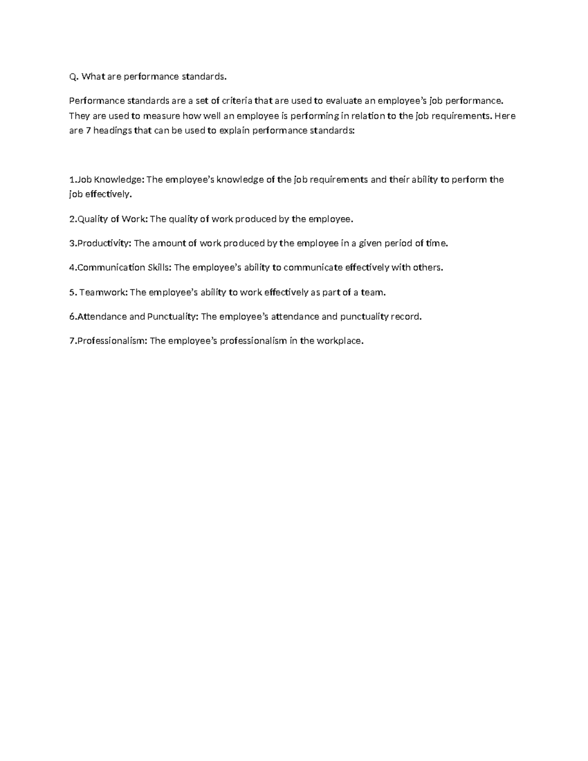Performance Standards Explained: Key Criteria for Job Evaluation - Studocu