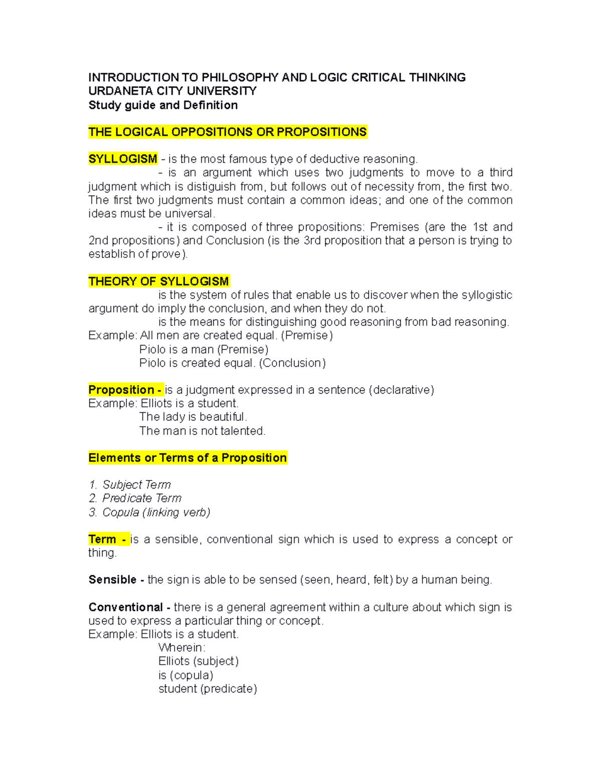 THE Logical Oppositions OF Propositions - INTRODUCTION TO PHILOSOPHY ...