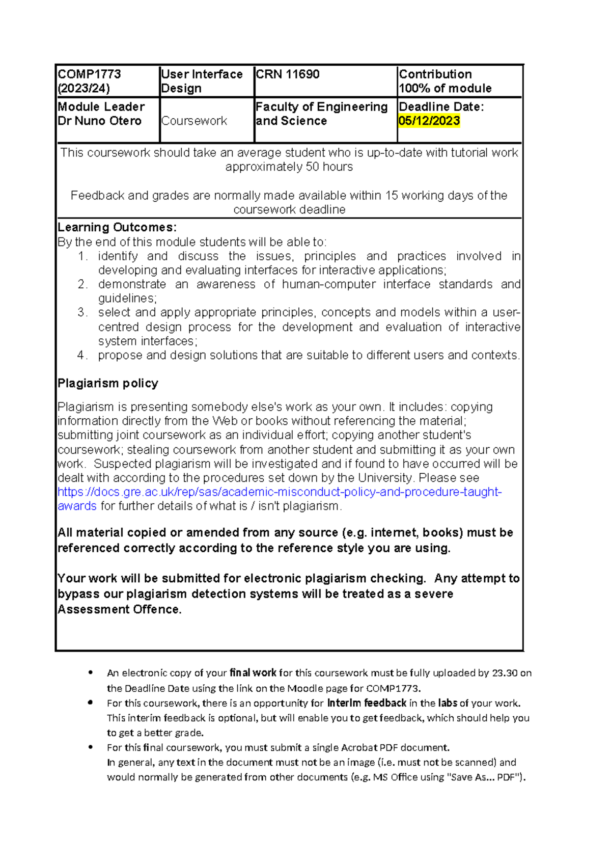 COMP 1773 User Interface Design Coursework 01 - Assignment Details ...