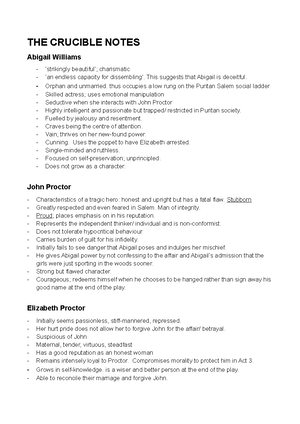 The Crucible summary notes - The Crucible Act One Summary Notes The ...