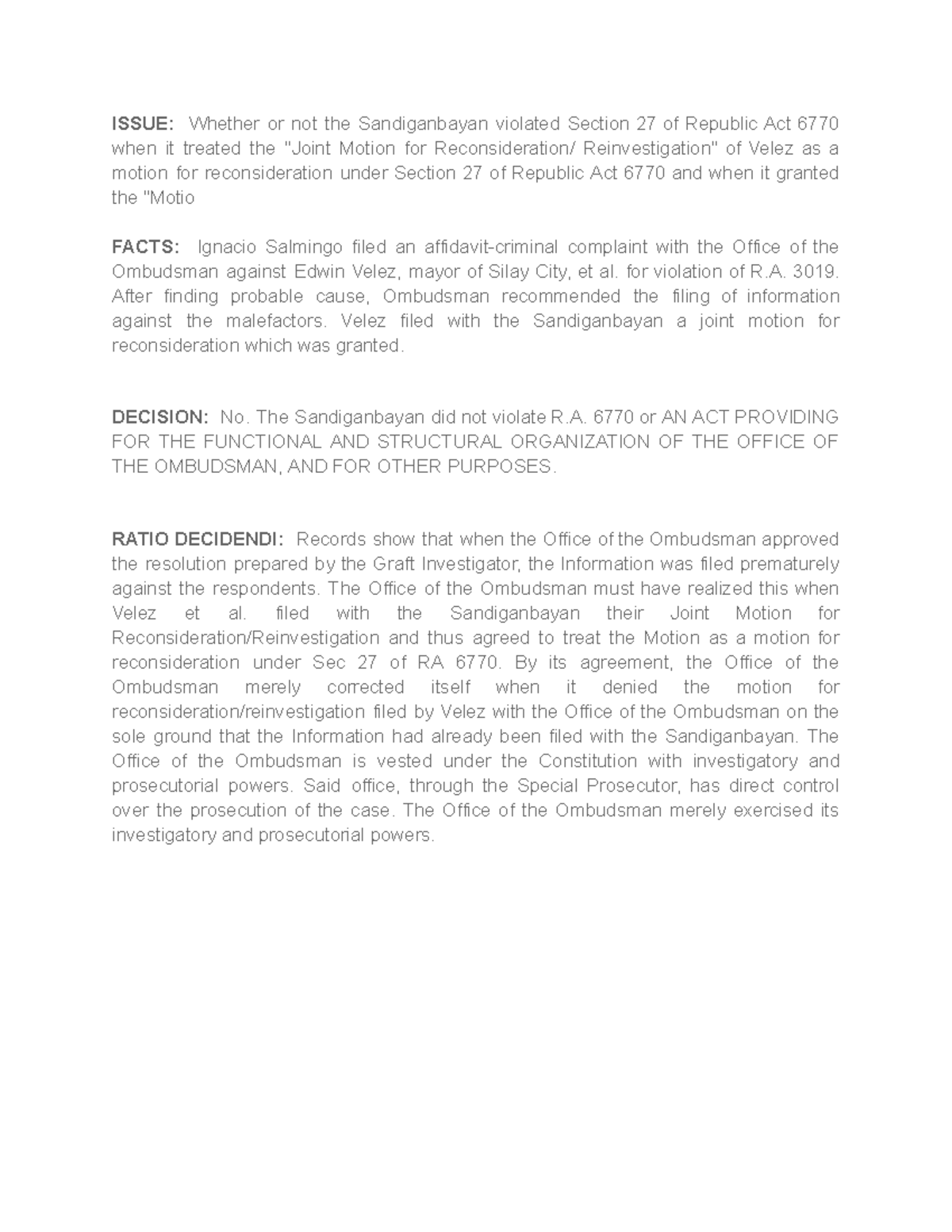 Philippines v. Velez: Sandiganbayan's Ruling on Motion for ...