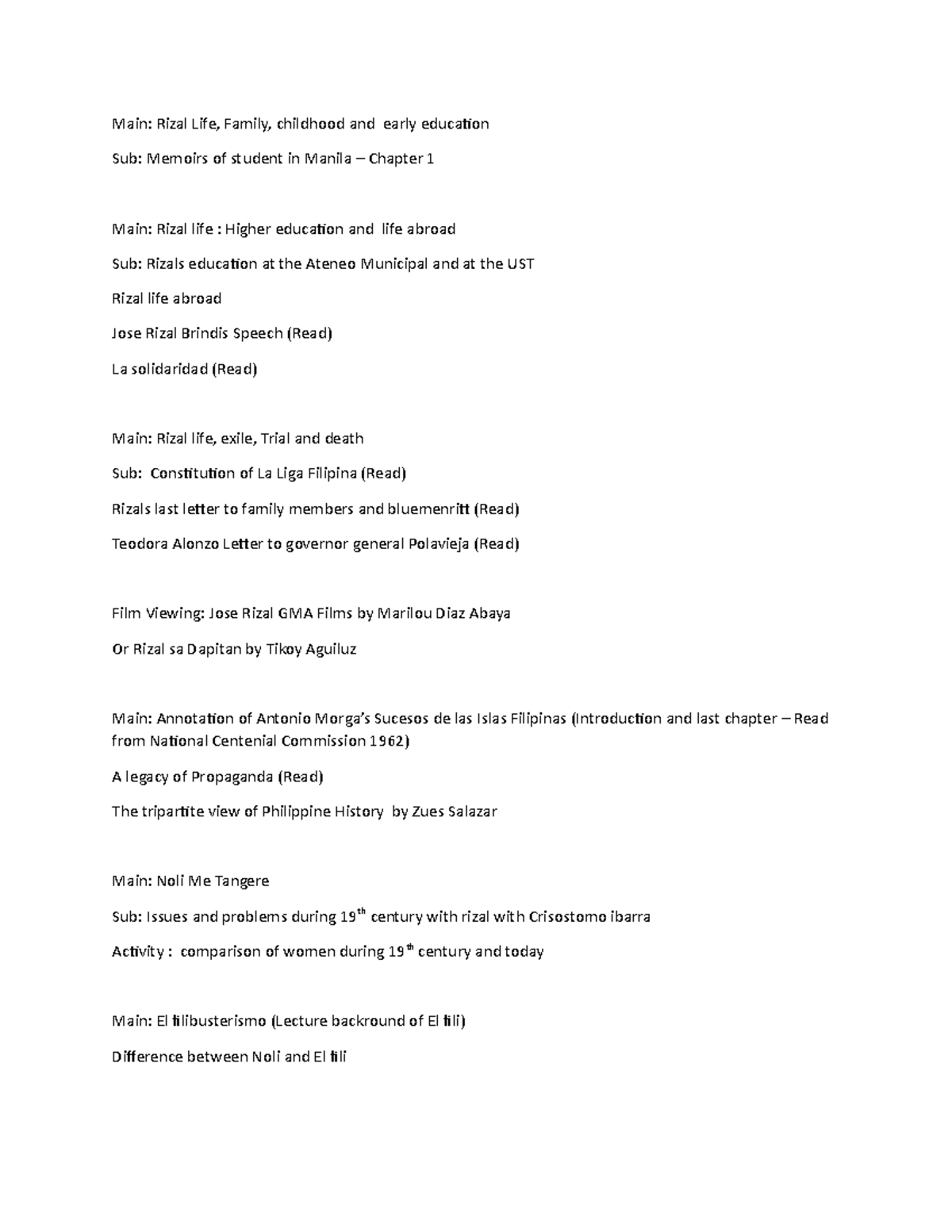 Rizal Topics: Life, Works, and Legacy of Jose Rizal - Studocu