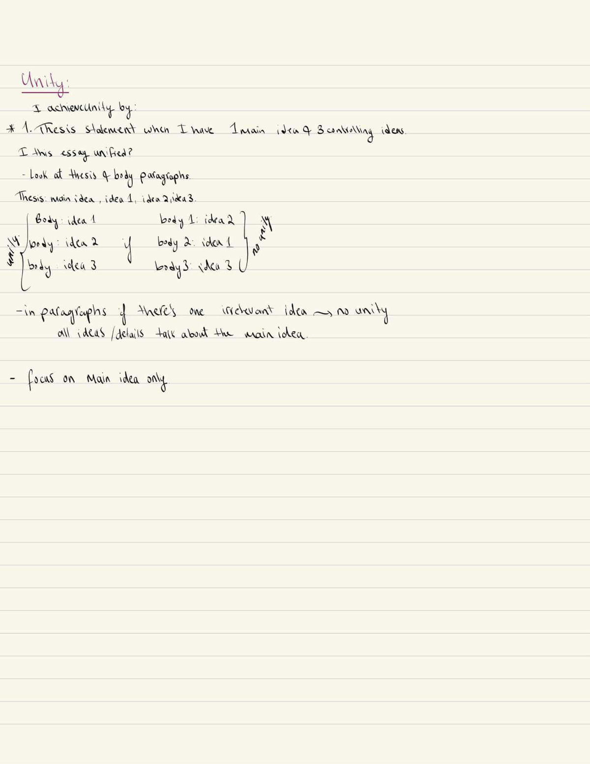 English 201 - Essay Notes on Thesis Unity and Structure - Studocu
