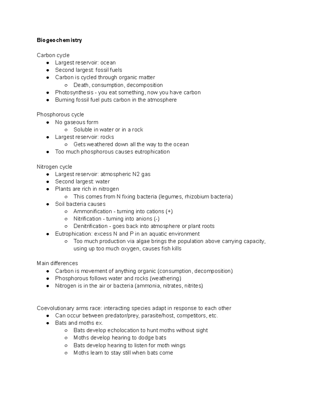 Ecology Exam 3 Review: Biogeochemical Cycles and Interactions - Studocu