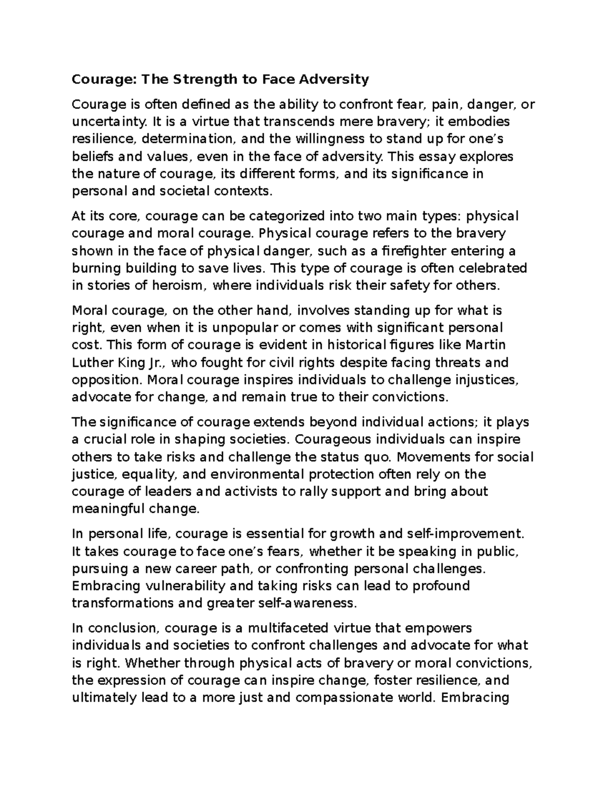 Courage: Exploring Strength & Resilience - UCTUCJVKU - Studocu