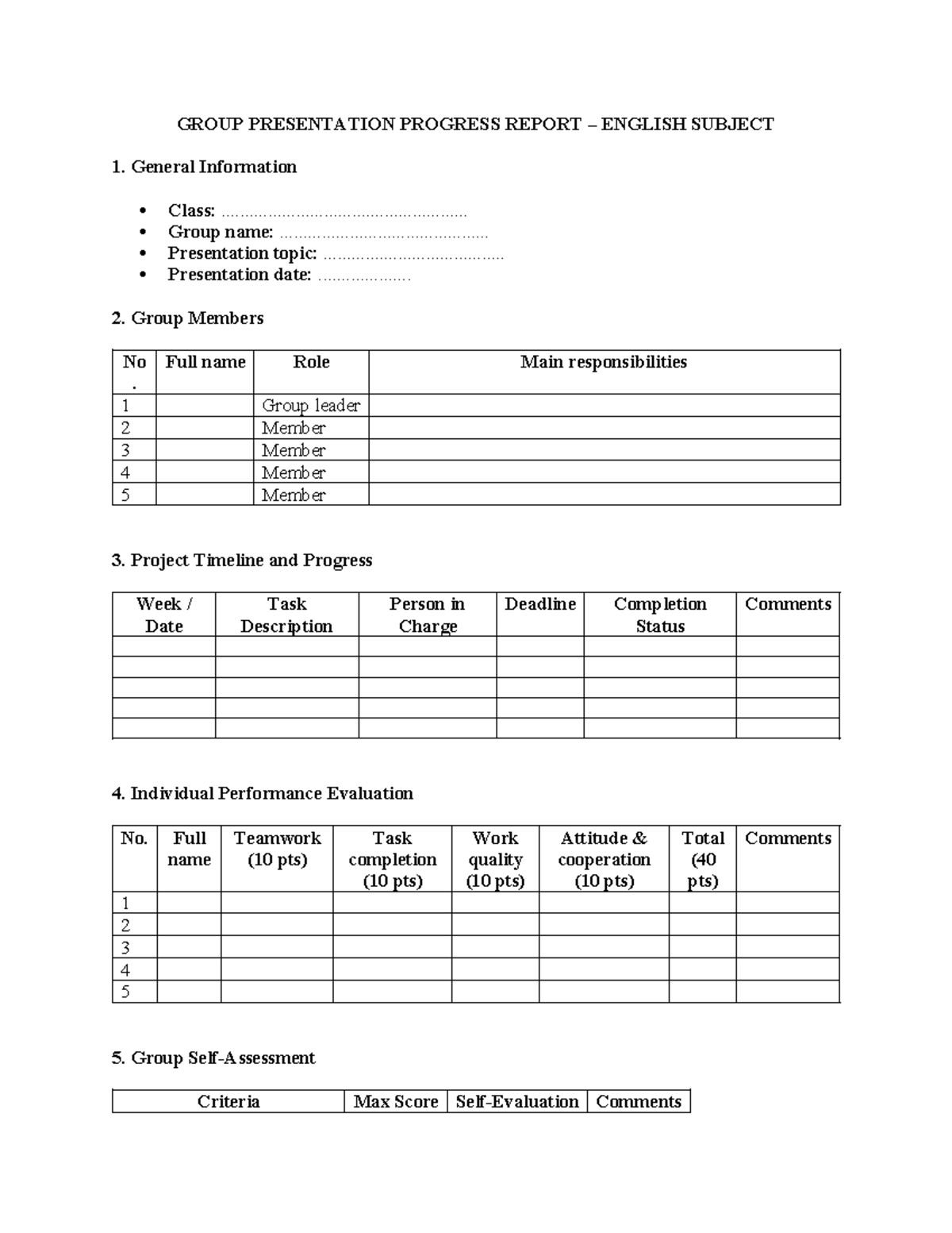 ENG 1 Group Presentation Progress Report - Studocu