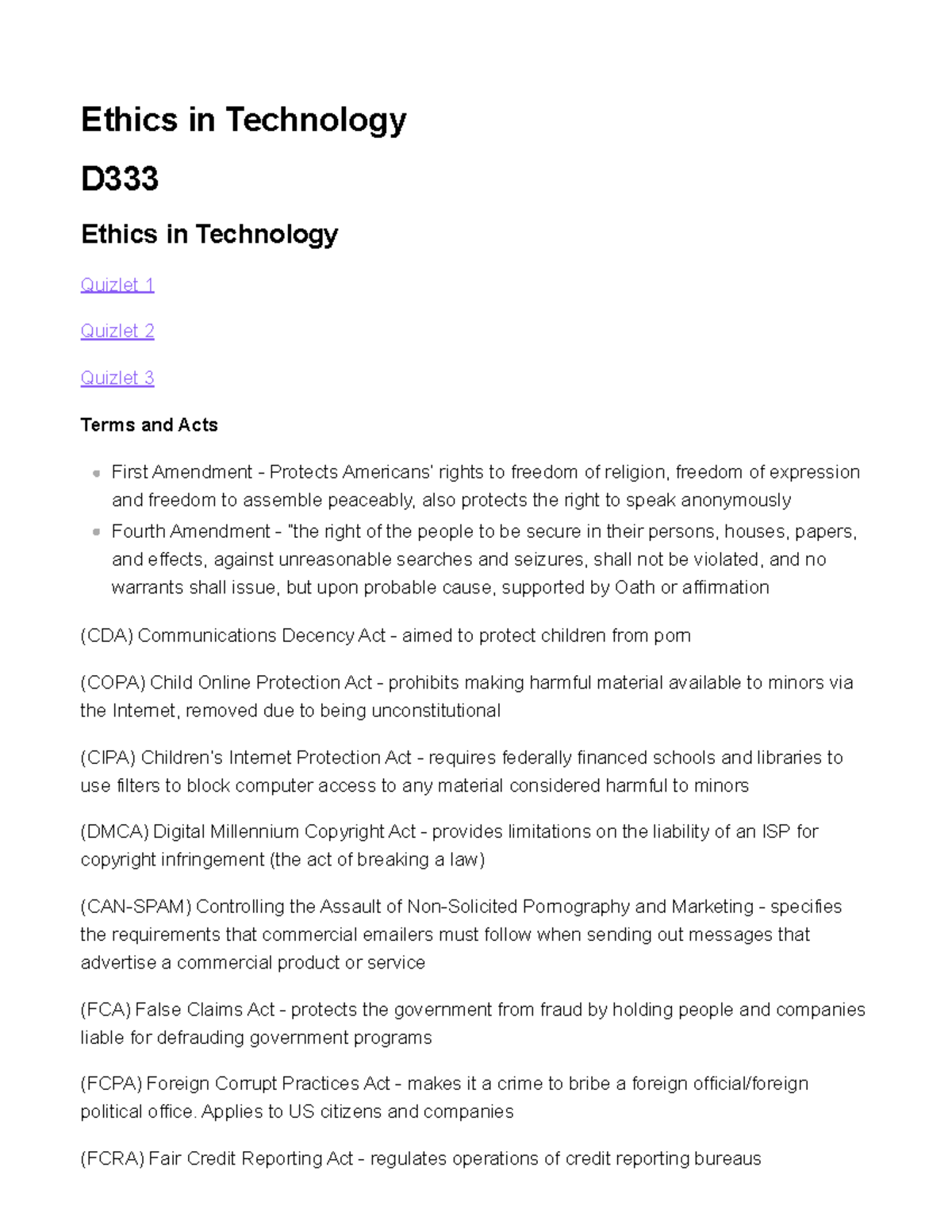 Ethics in Technology - Key terms - Ethics in Technology D Ethics in ...