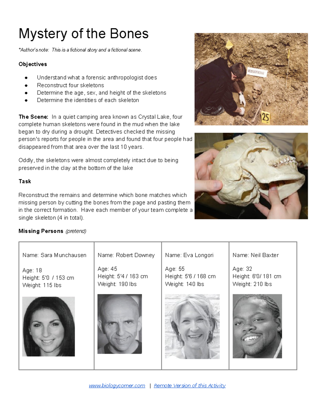 Forensic Anthropology: Mystery of the Bones Worksheet Analysis - Studocu