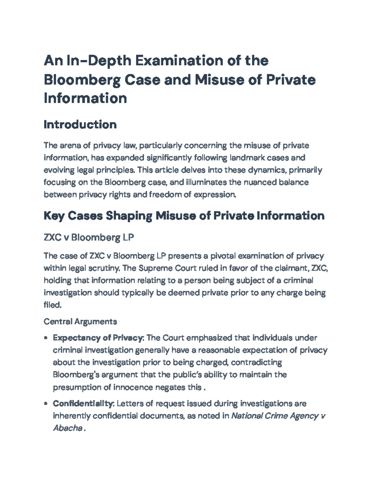 An In-Depth Analysis of the ZXC v Bloomberg LP Privacy Case - An In ...