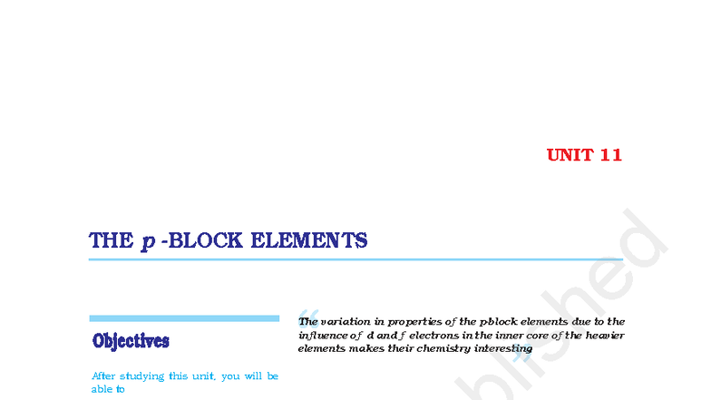 P Block Elements: Trends and Properties in Inorganic Chemistry (Class 11) - Studocu