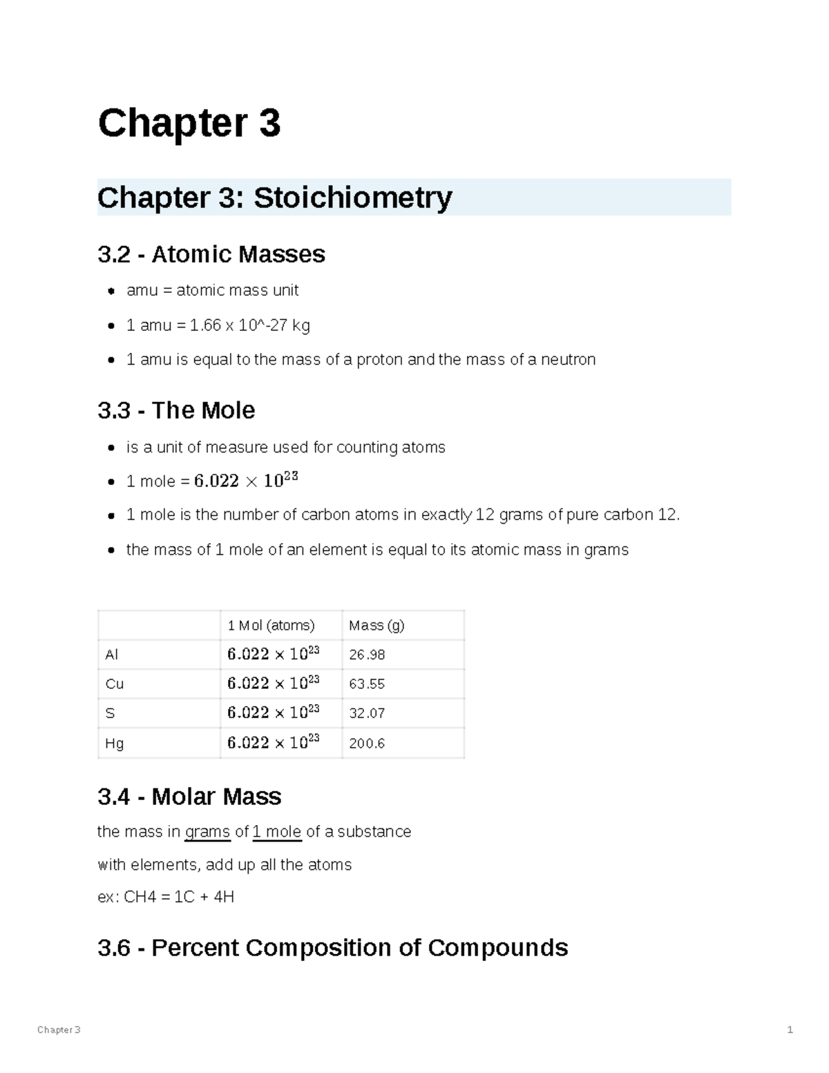 Chemistry Notes: Chapter 3 - Stoichiometry & Chemical Reactions - Studocu