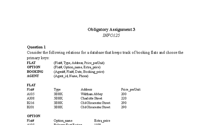 INFO125 Assignment 3: Database Schema Design & SQL Queries - Studocu