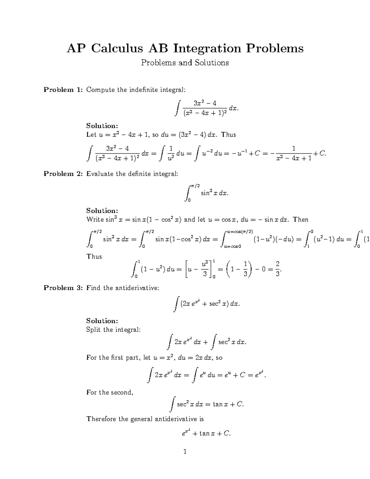 AP Calculus AB Final Exam Integration Problems and Solutions - Studocu