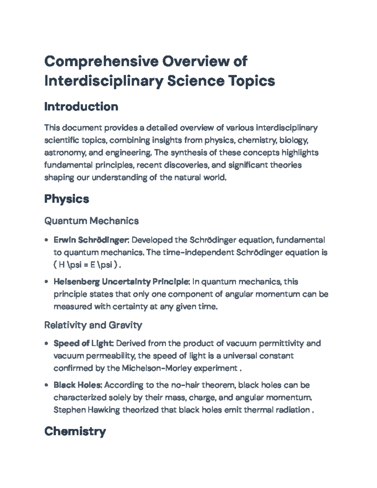 Interdisciplinary Science Overview: Key Concepts and Discoveries ...