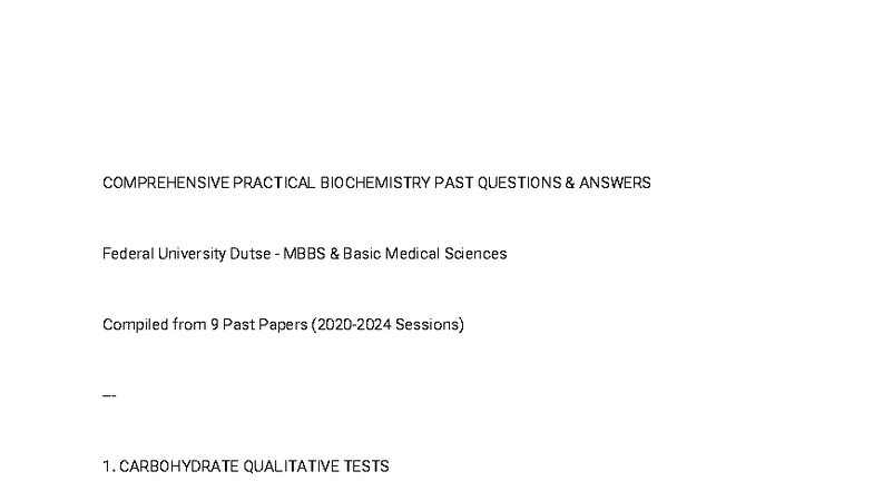 BCH Practical: Past Questions & Answers (2020-2024) - Studocu