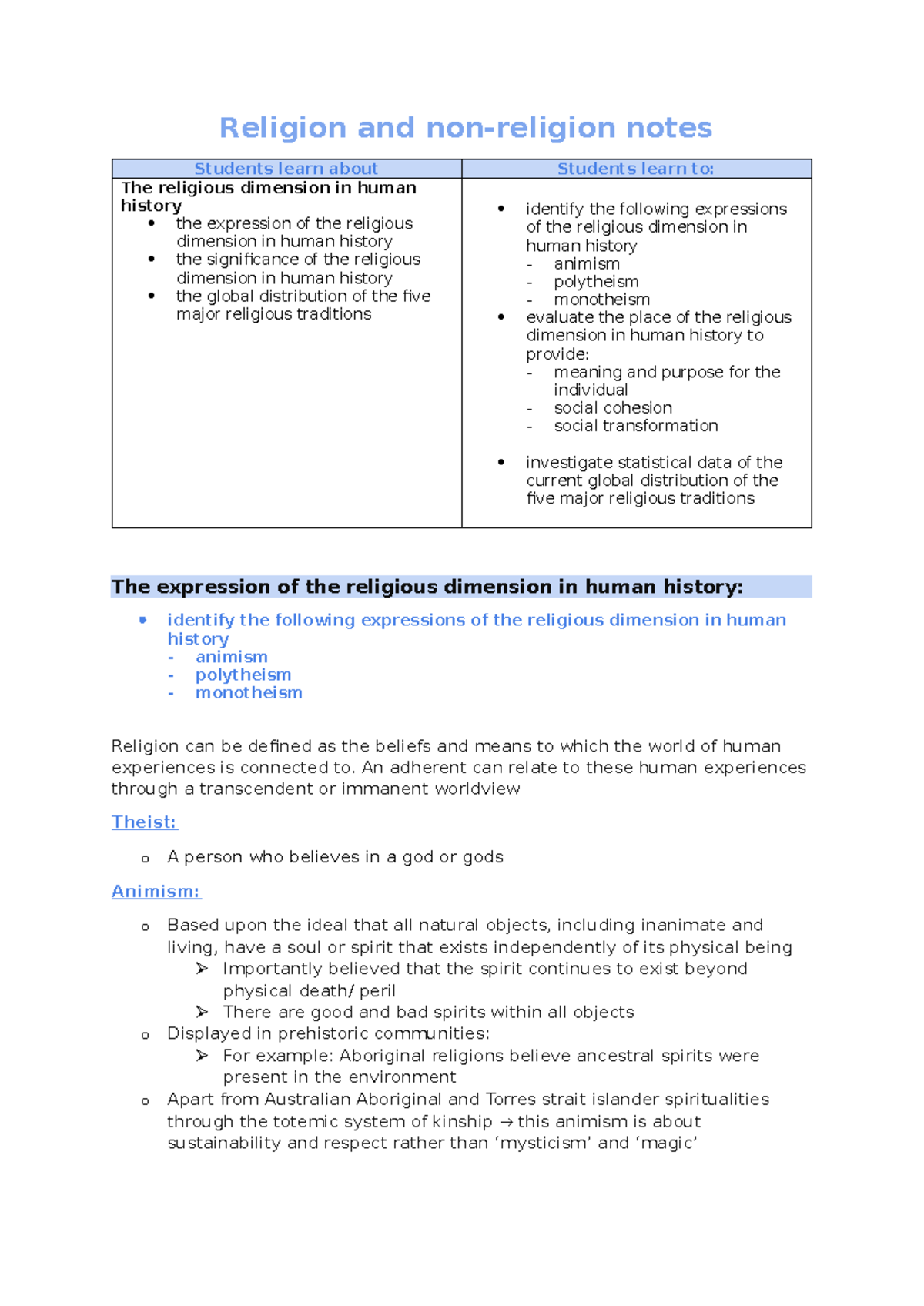REL 101: Religion and Non-Religion Notes on Historical Dimensions and ...