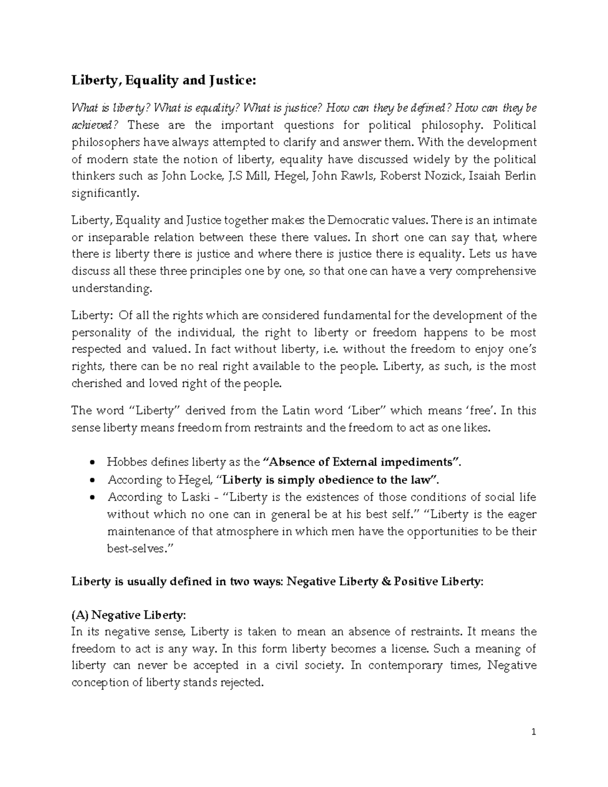 Liberty, Equality and Justice Paper I - Liberty, Equality and Justice ...