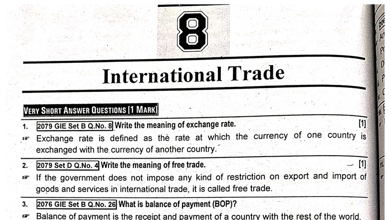 International Trade - Short Answer Questions & Key Concepts (2079 GIE ...