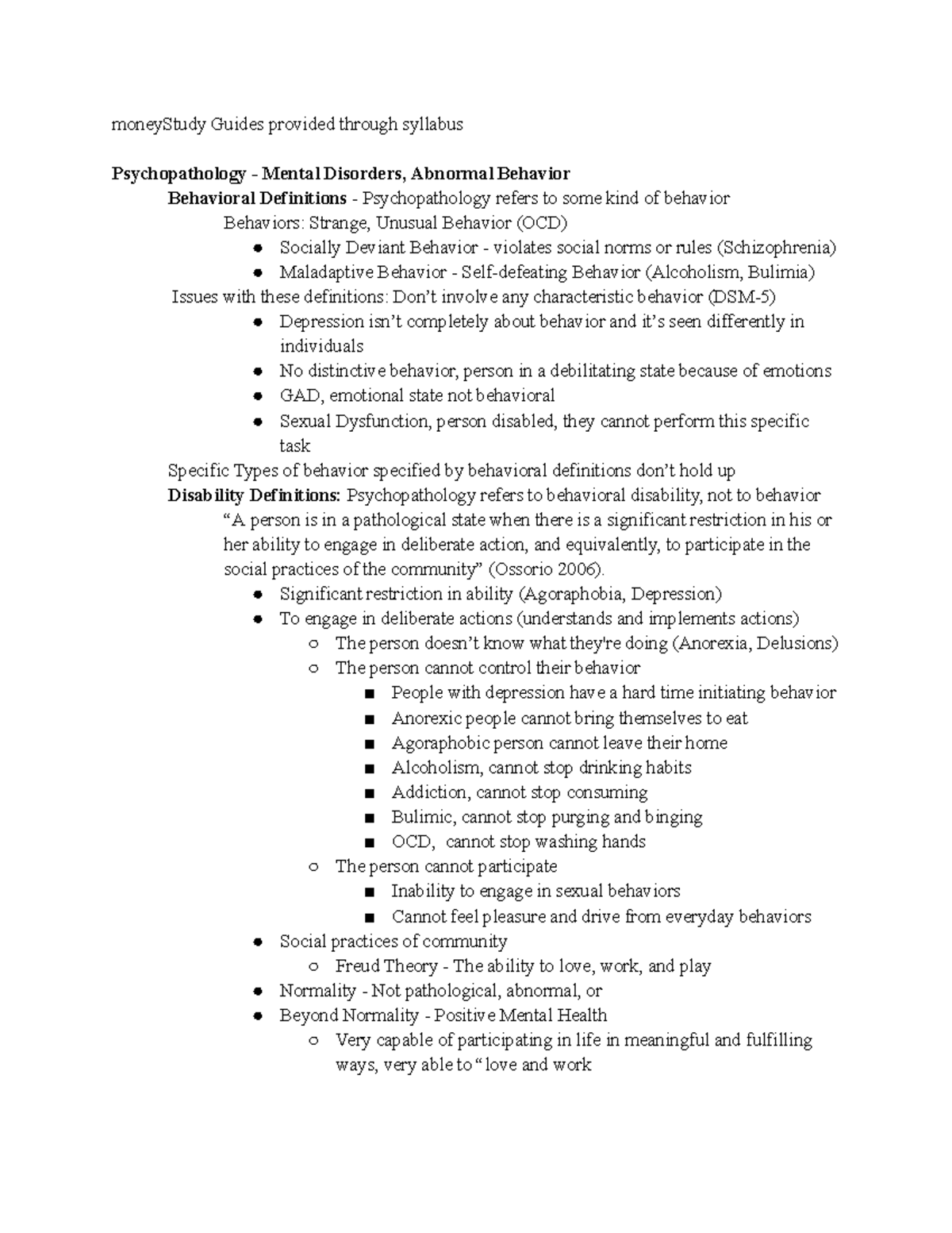 PSY 350 - Comprehensive Study Guide on Psychopathology and Mental ...