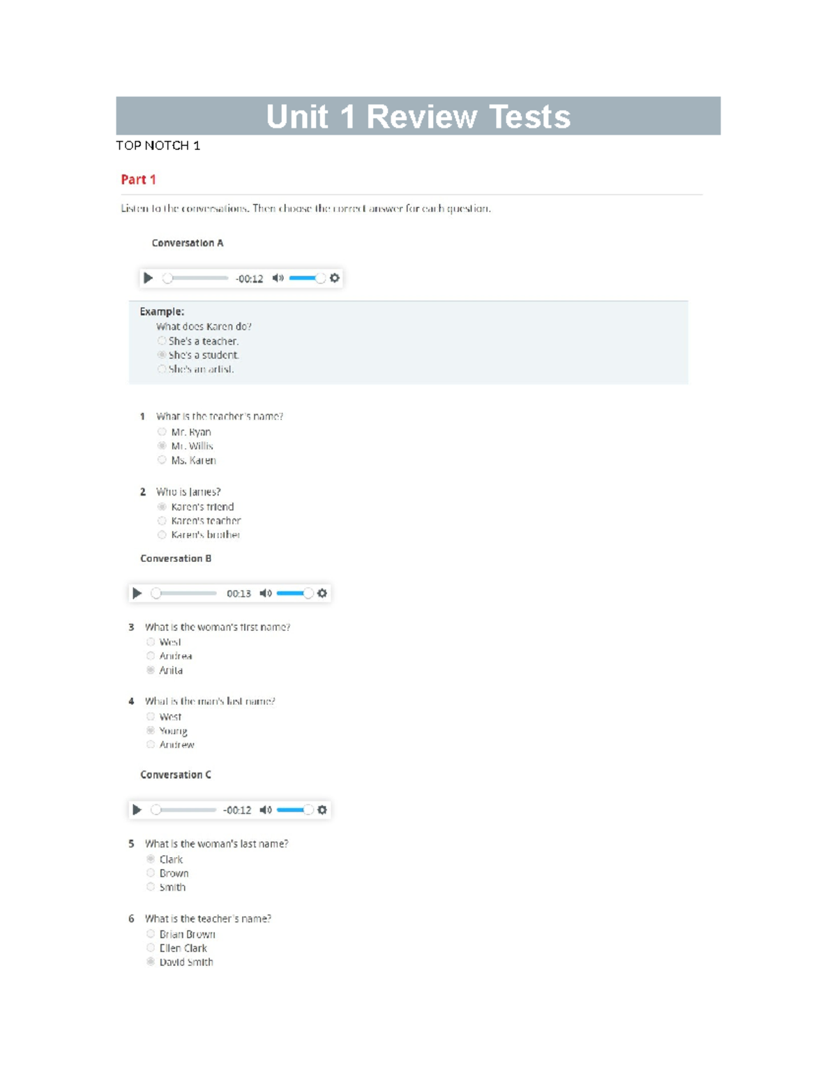 Top Notch 1 TN1 Unit 1 Review Test Answers and Solutions - Studocu