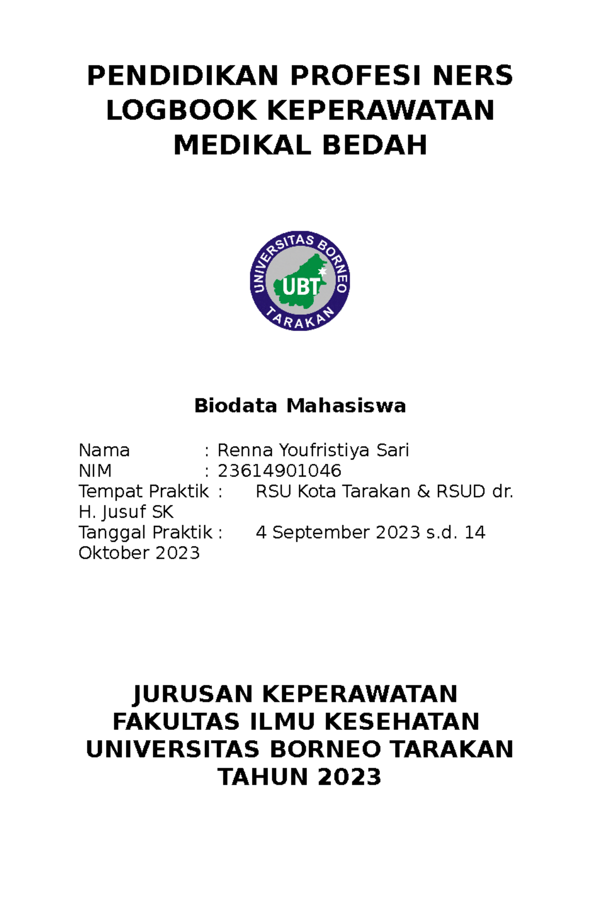 Logbook Keperawatan Medik Bedah 23614901046 - 2023 - Studocu