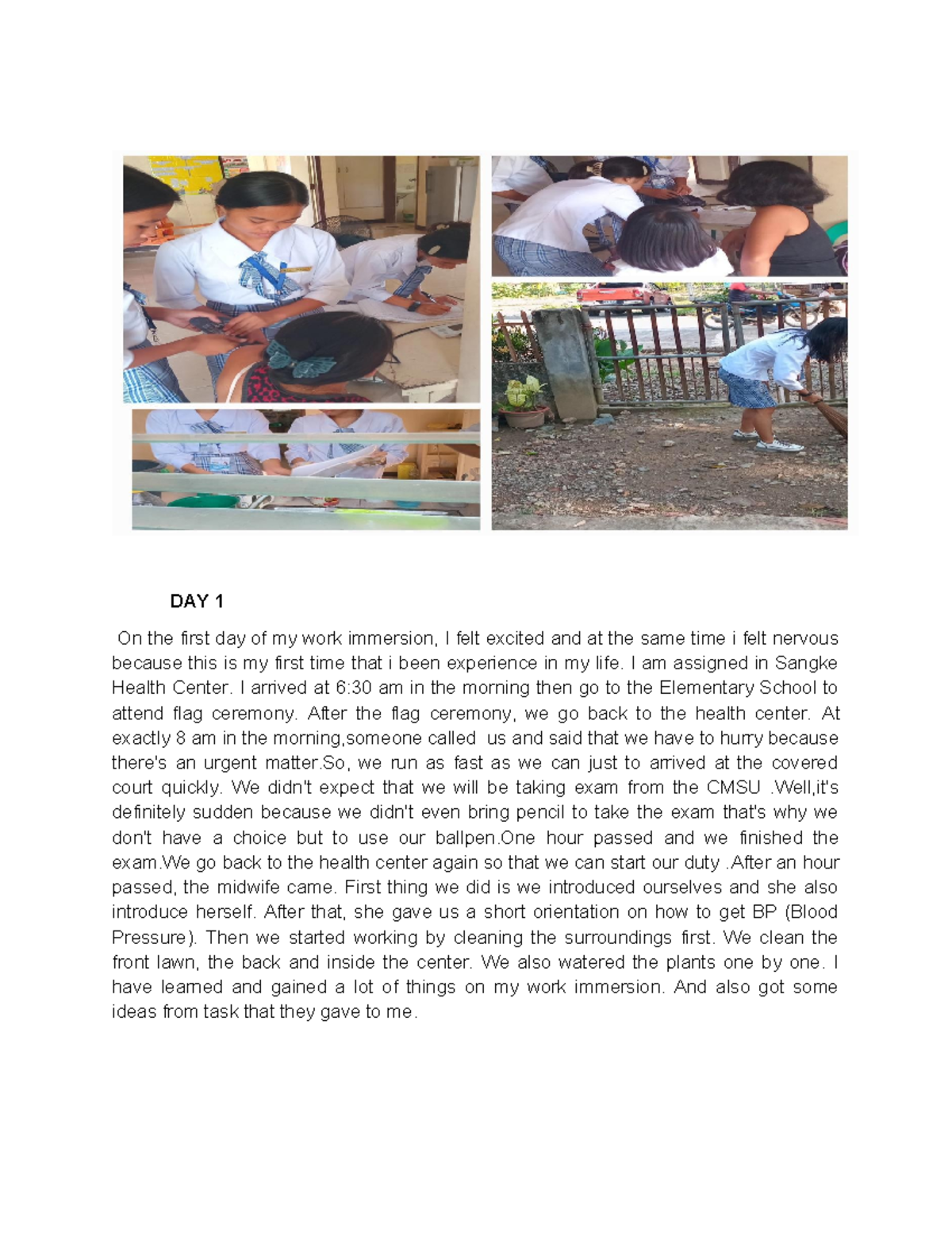 Daily Narrative Report of Work Immersion: Days 1-10 - Studocu