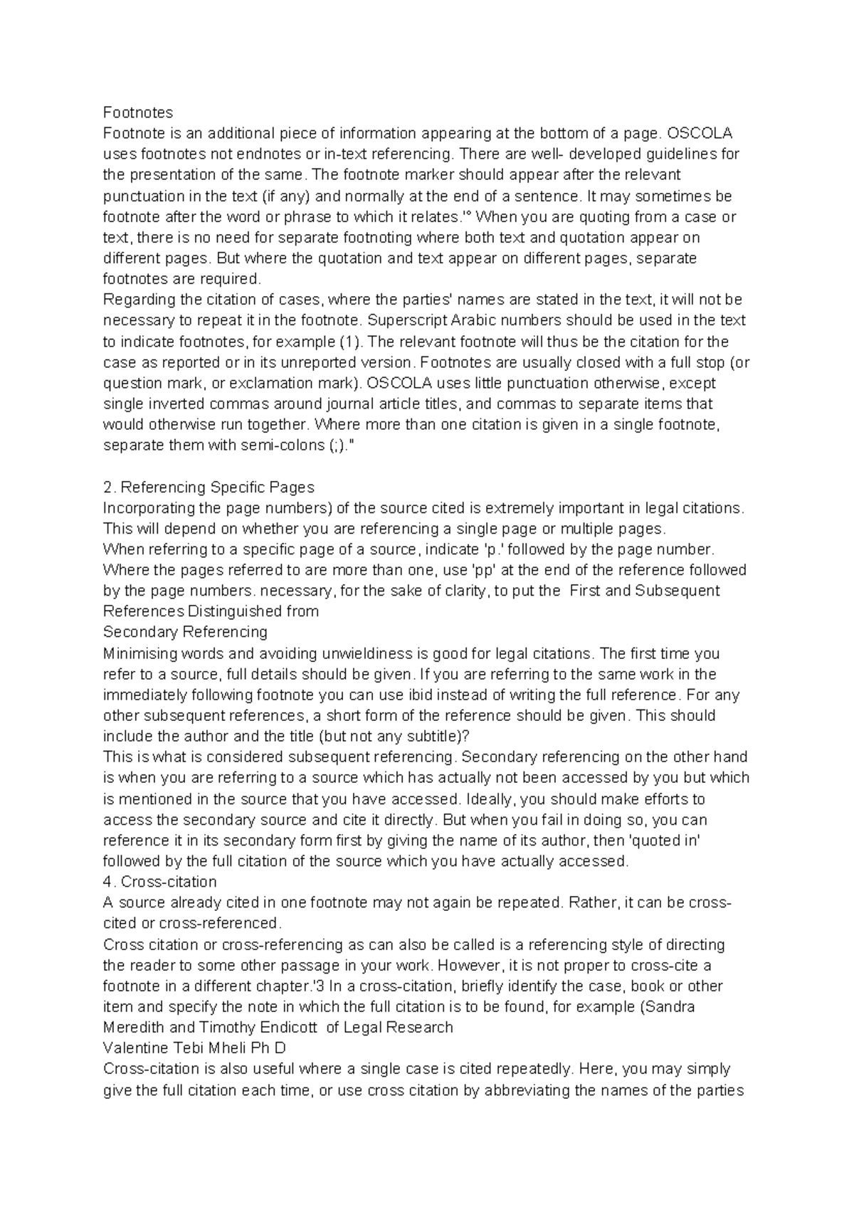 OSCOLA Footnotes: Guidelines for Legal Citation and Referencing - Studocu