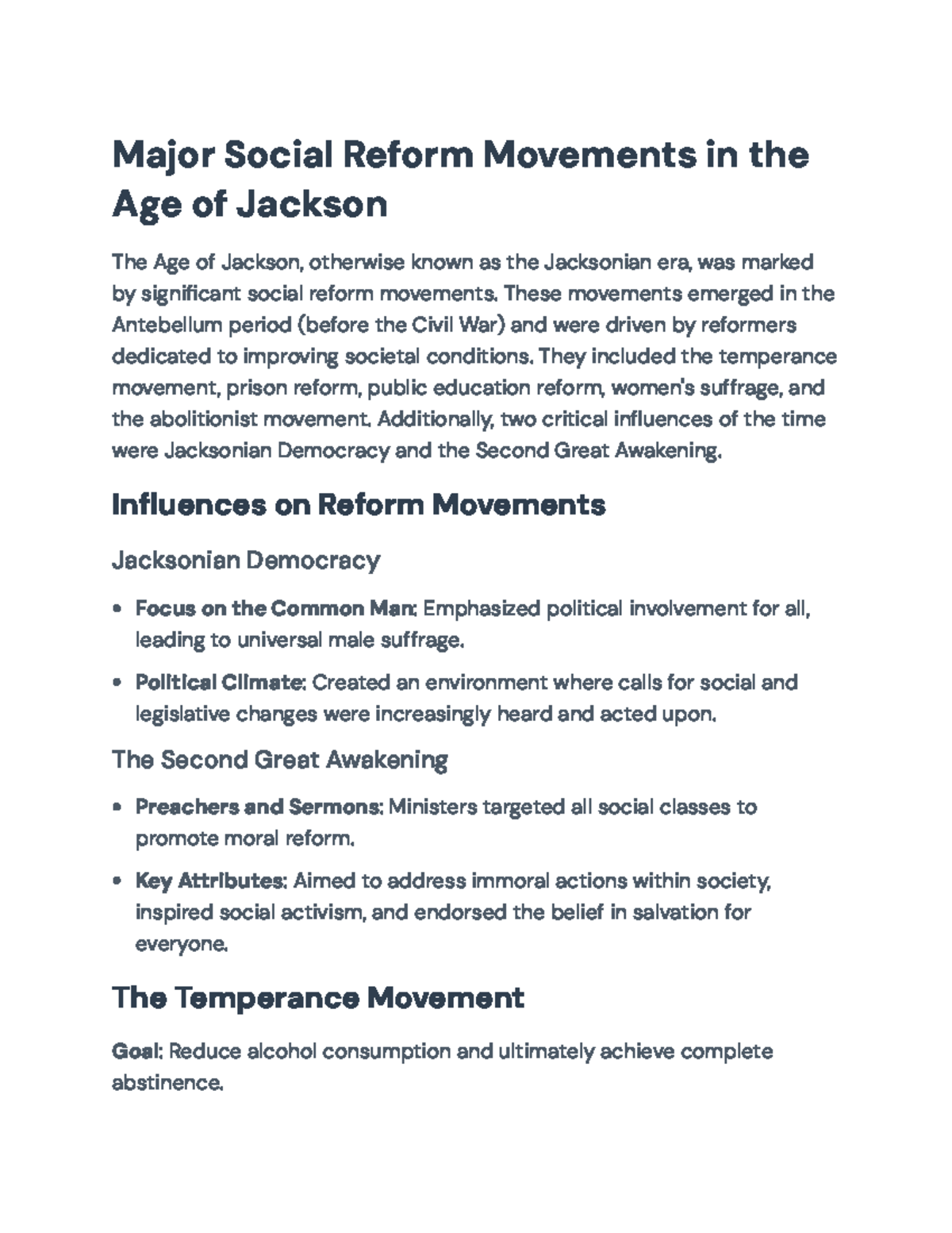 U.S. History: Social Reform Movements in the Jacksonian Era - Studocu