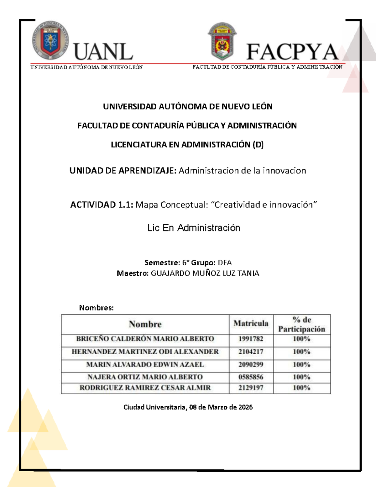 Administración de la Innovación: Mapa Conceptual - EQ6 ACT 1 - Studocu