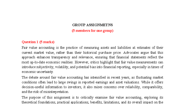 Group Assignments - HK3 2025: Fair Value Accounting Analysis - Studocu