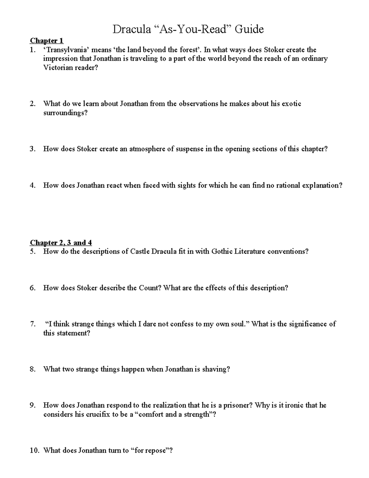 Dracula (ENG 101) As-You-Read Study Guide & Analysis Questions - Studocu