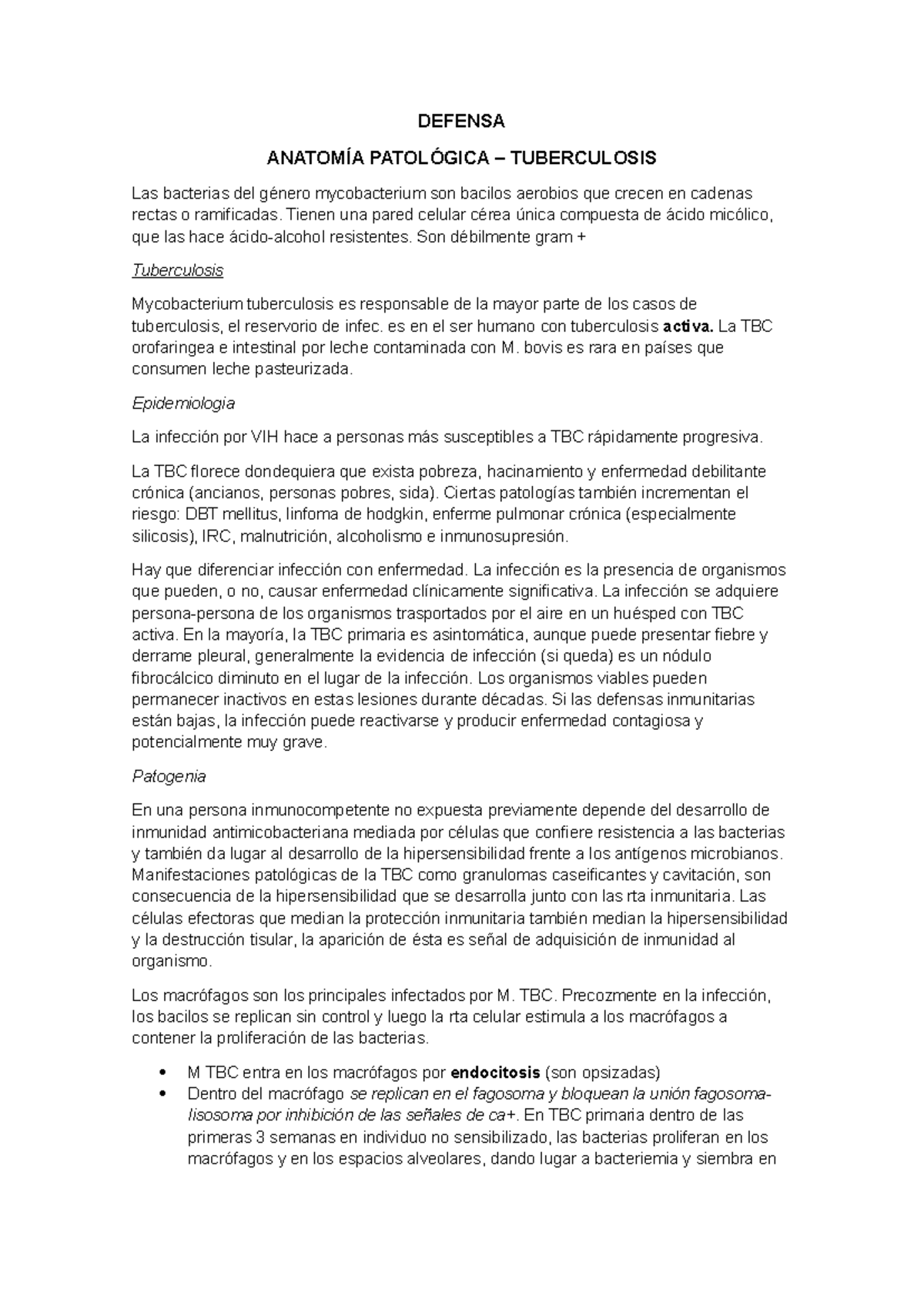 Defensa Anatomía Patológica: Tuberculosis (TBC) - Apuntes Esenciales ...