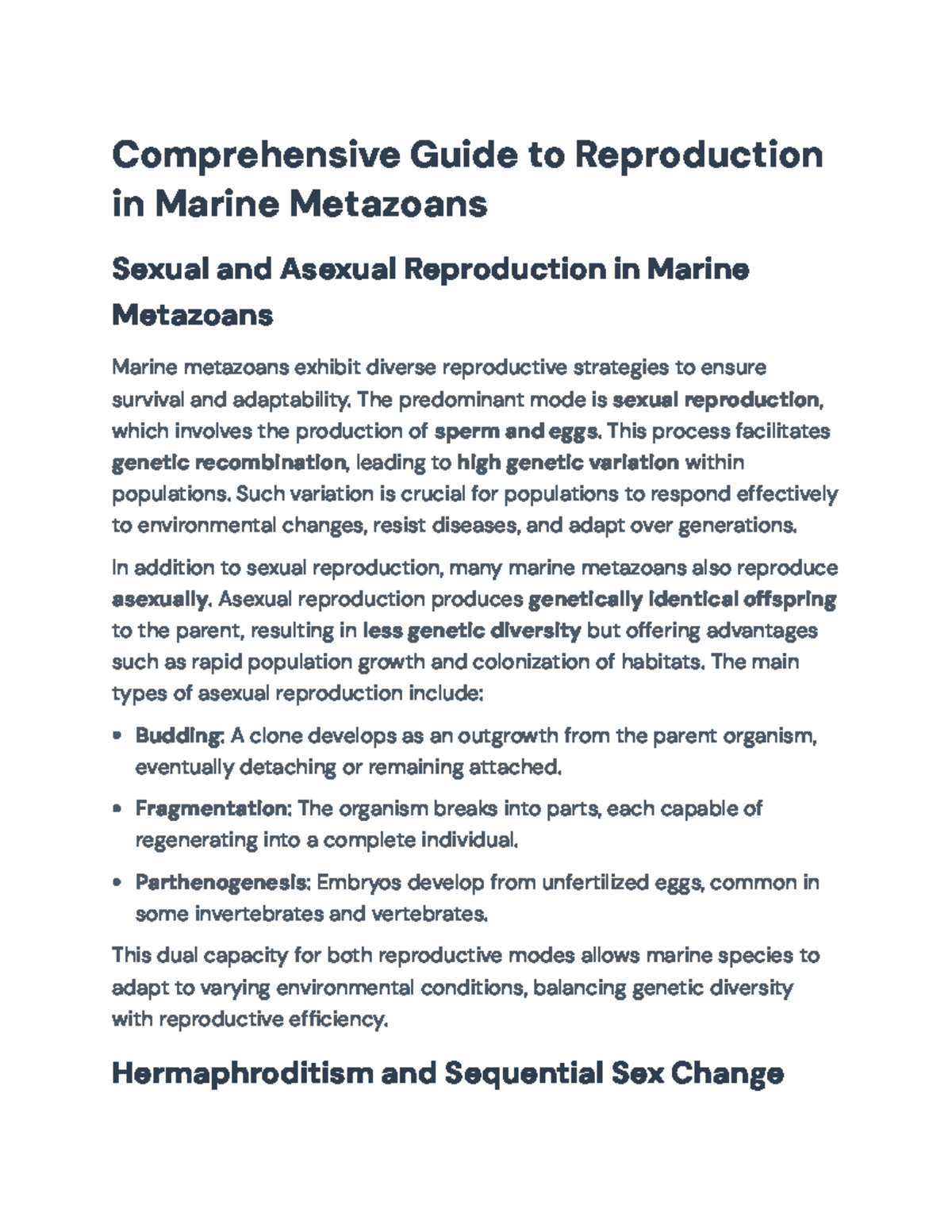Comprehensive Overview of Reproductive Strategies in Marine Metazoans ...
