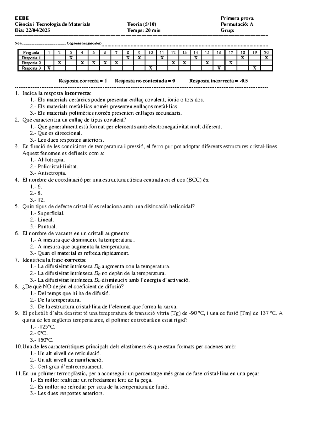 CTM 24-25 Primera Prova: Ciència i Tecnologia de Materials - Studocu