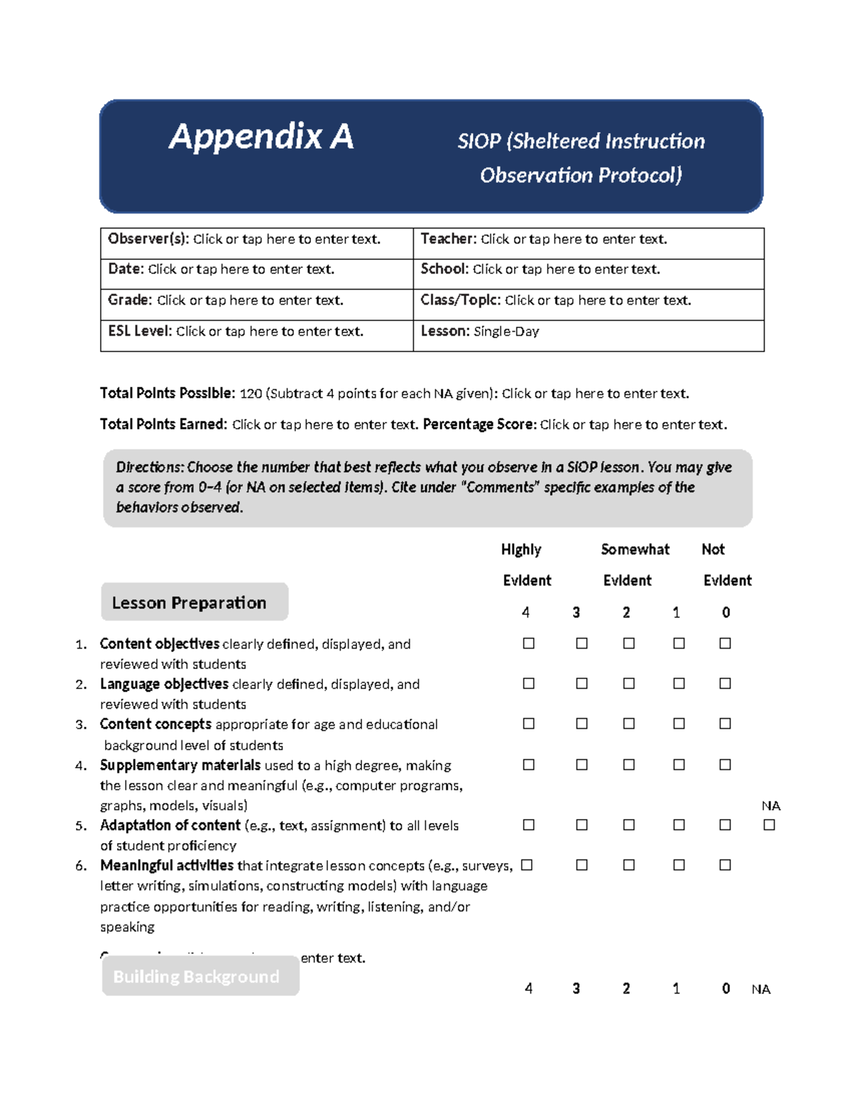 ESL-533-Appendix A: SIOP Lesson Observation Protocol Guide - Studocu